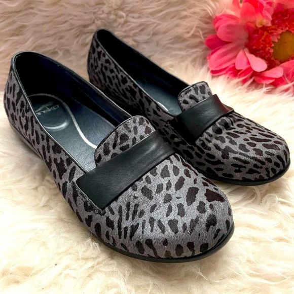 Dansko | Shoes | Dansko Oksanagray Leopard Print Calf Hair Loafers 9 ...